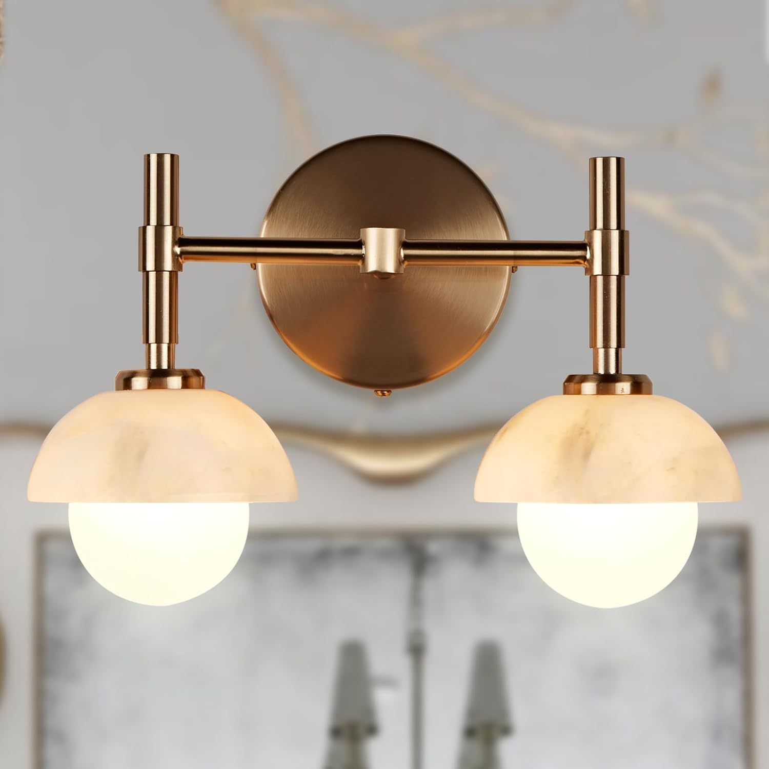 Luxury Aged Brass Natural Alabaster Hand-Carved Double Wall Sconce, 12 ...