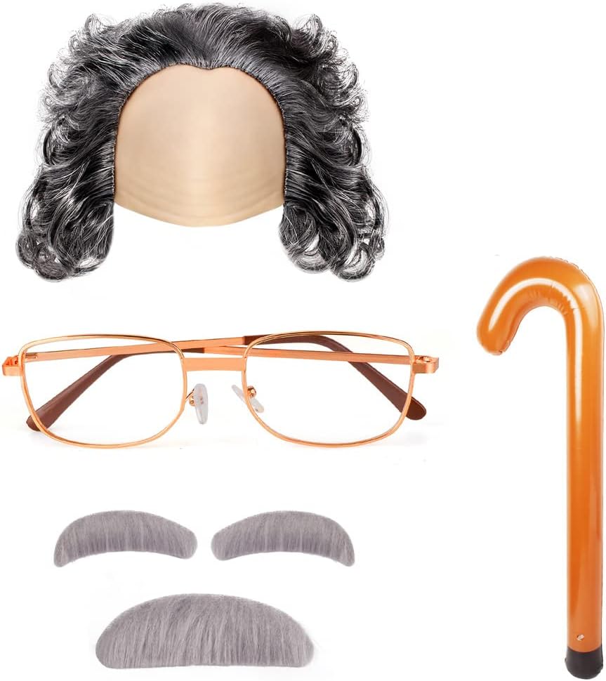 Amazon.com: Beefunny Old Man Wig and Glasses Grandpa Costume ...