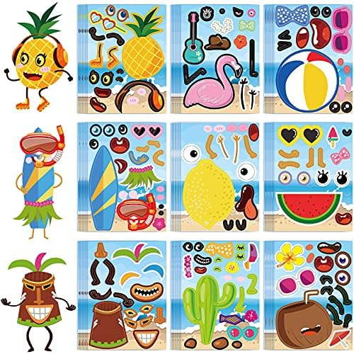 Amazon.com: MALLMALL6 40Pcs Hawaii Make a Face Stickers DIY Your Own 10 ...