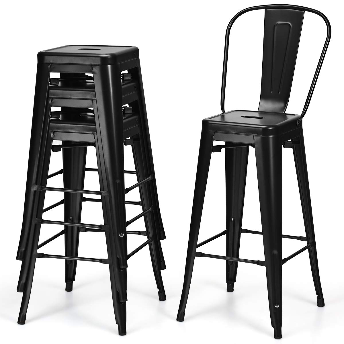 COSTWAY Set of 4 Metal Stacking Stools, Square Nesting Bar Stool with ...