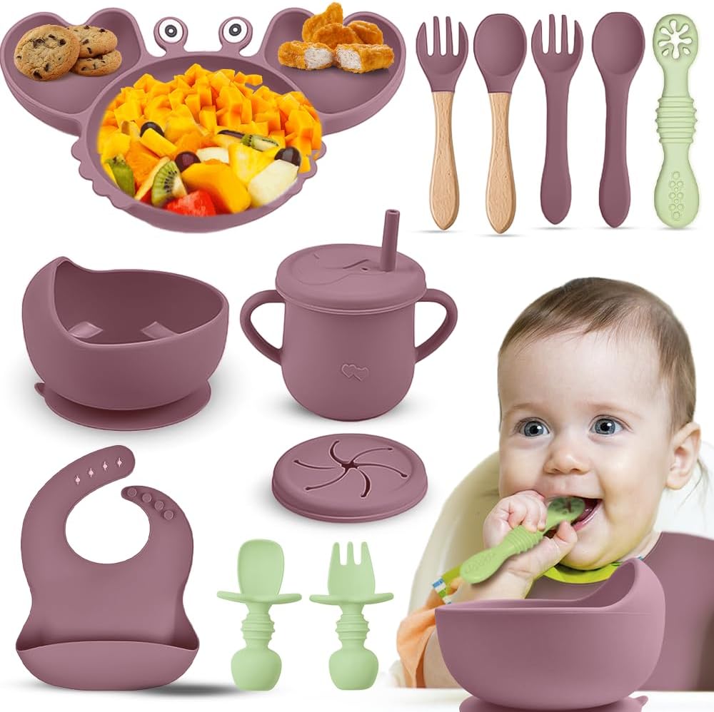 QILAY 10 pzas baby Platos Vajilla Silicona，Sin BPA Set de Alimentación para Bebé para Bebe ...