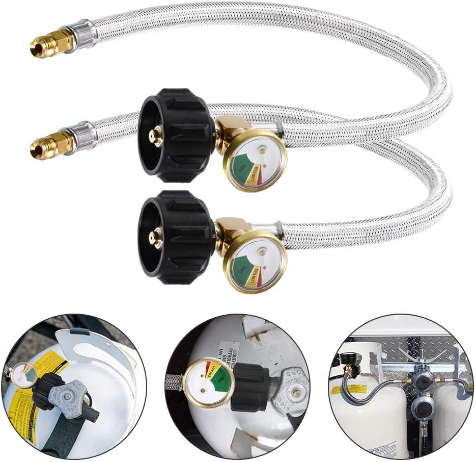 Amazon.com : 18" RV Propane Pigtail Hose with Tank Gauge, Stainless ...