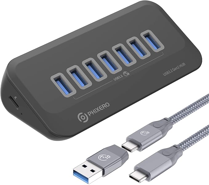 PHIXERO USB Port Hub 10Gbps, 7 Ports USB 3.1 Hub, High-Speed USB 3.2 ...