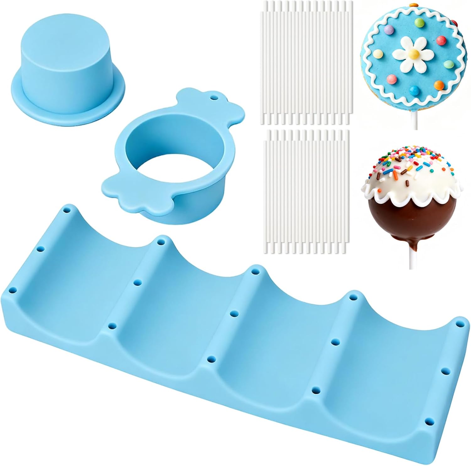 Amazon.com: Round Cake Pop Mold Set with 9 Inch Tray & Sticks - Cake ...