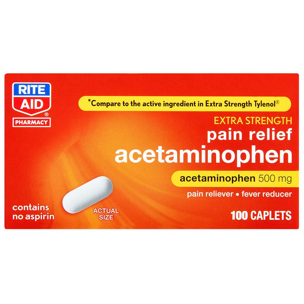 Rite Aid Extra Strength Acetaminophen 500mg 100 Caplets Pain Reliever ...