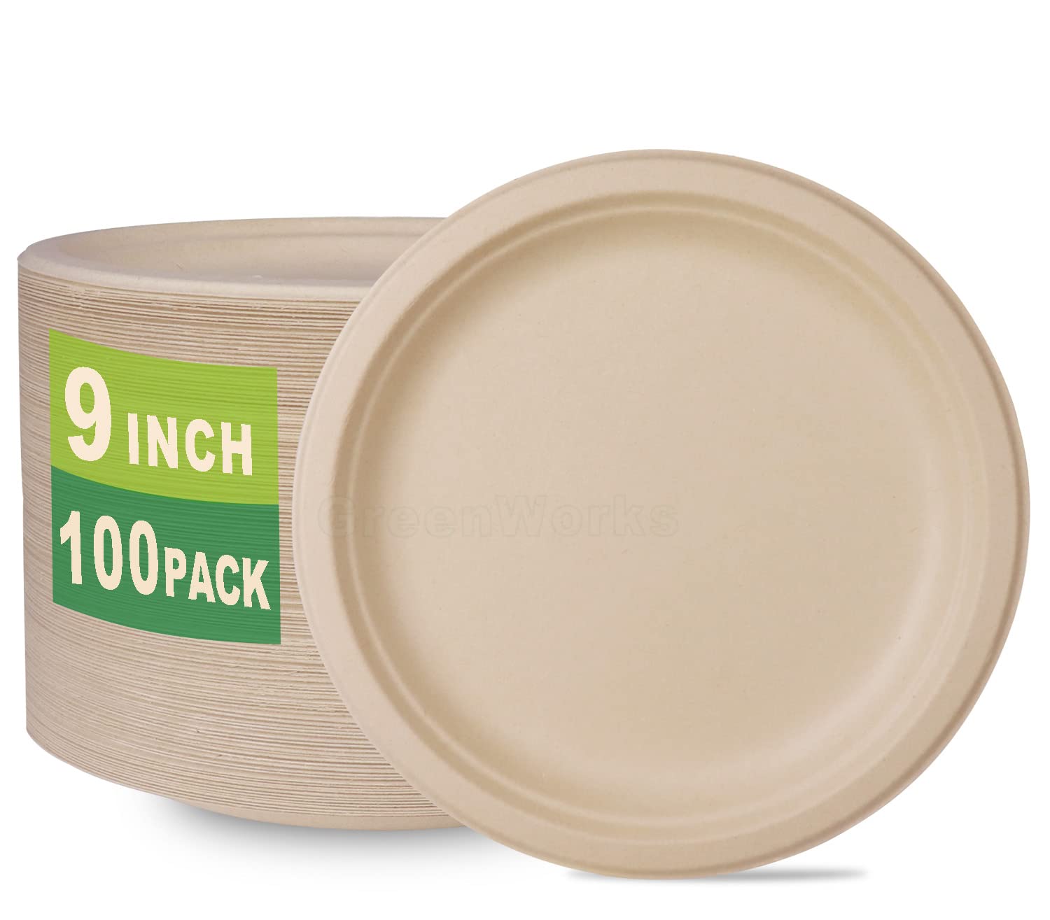 Snapklik.com : GreenWorks 100 Count 9 Heavy-duty Compostable Plates