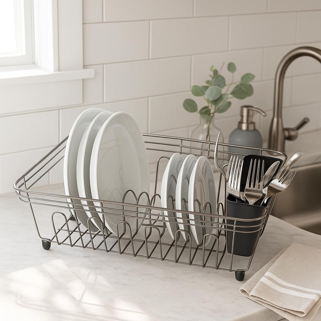 Snapklik.com : Oggi Compact Dish Drying Rack - Black Steel Drainer ...