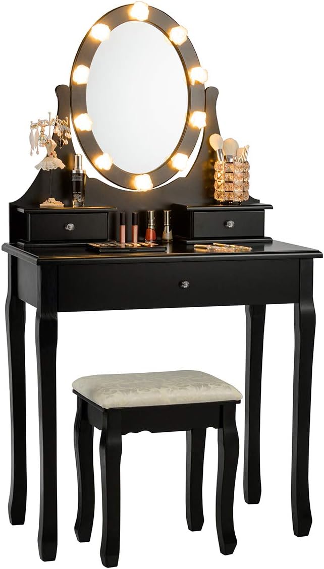 COSTWAY Schminktisch mit LED Beleuchtung, Make-up Tisch, Frisiertisch ...