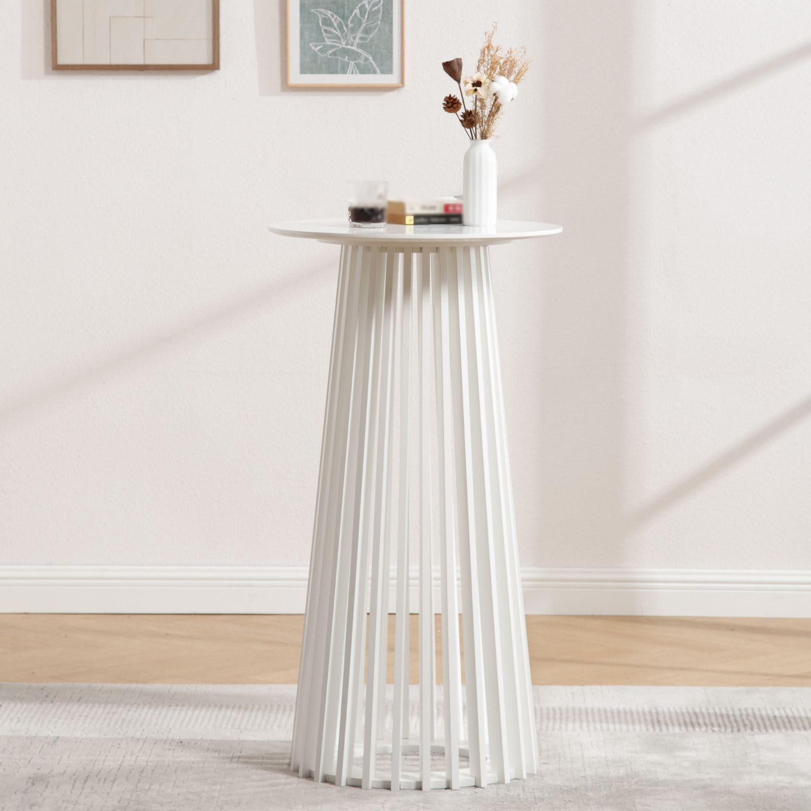 Amazon.com: DUOMAY White Round Bar Table, 43.5" High Wood Bar Table ...