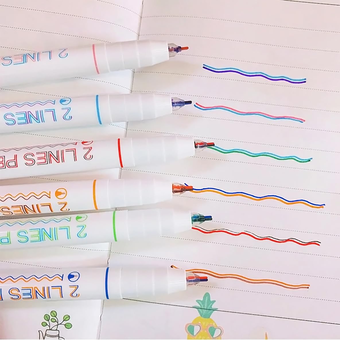 GLUN Outline Double Pin Pen, Two-liner Pens In 6 Colors for Greeting ...