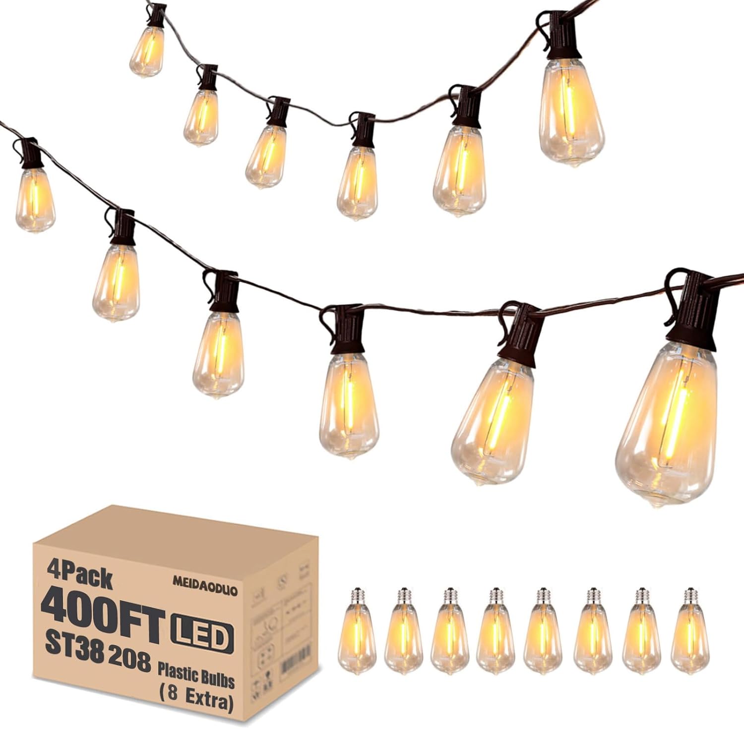 LED Outdoor Edison String Light 400FT Patio Lights with 200+8 Extral ...