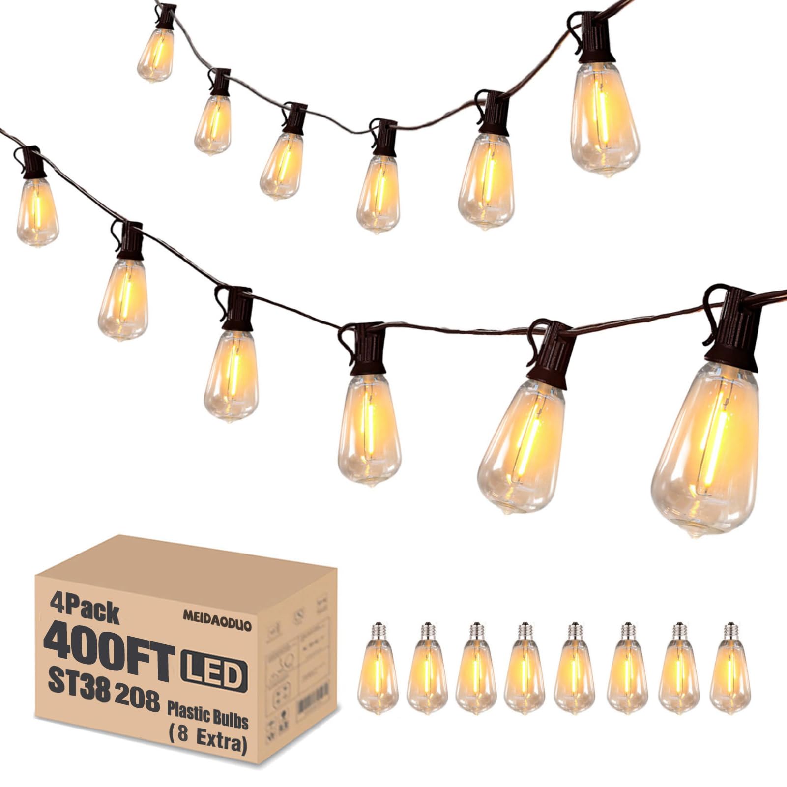 2700K Warm White LEDs 25 Pack ST38 LED String Light Bulbs - 1.5 ...