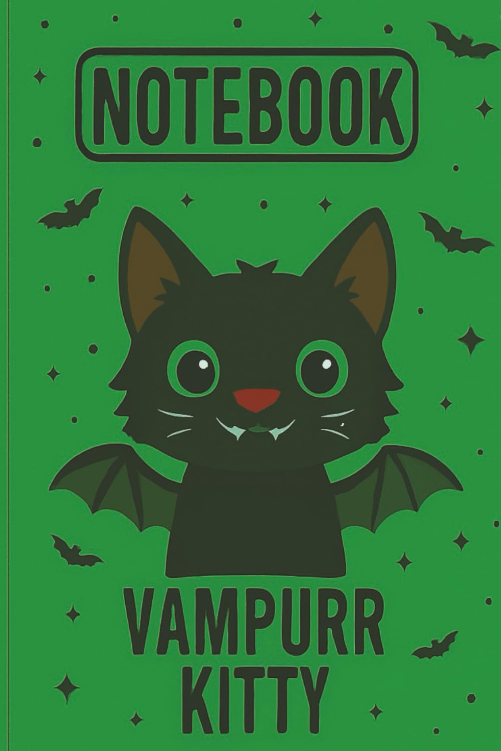 Halloween Vampire Cat Blank Notebook 30 Pages 6x9" Green: Halloween ...