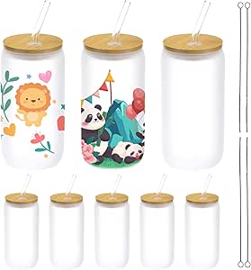 Amazon.com: QWORK 8 PCS Sublimation Glass Cups Frosted,16oz Sublimation Glass Tumbler with ...