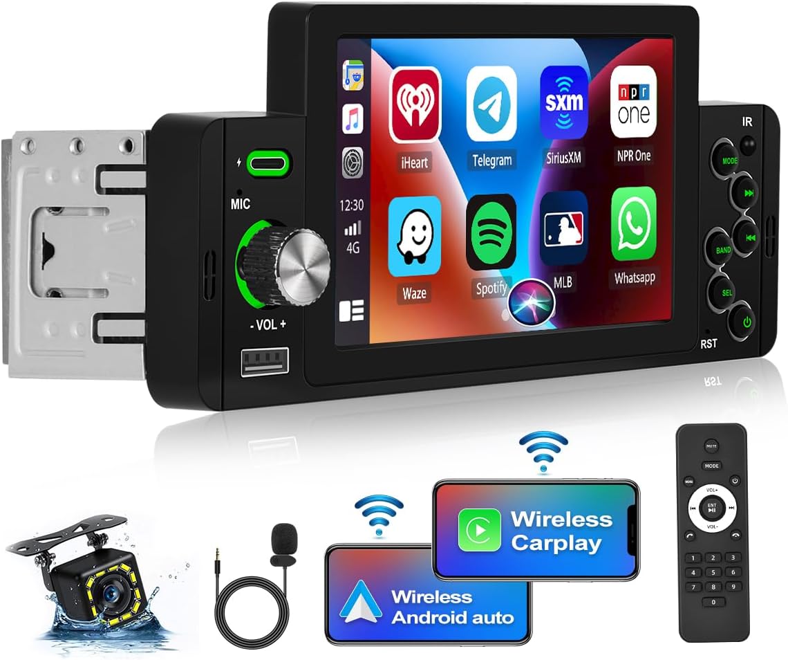 Amazon.com: Camecho Single Din Car Stereo with Backup Camera, Bluetooth ...