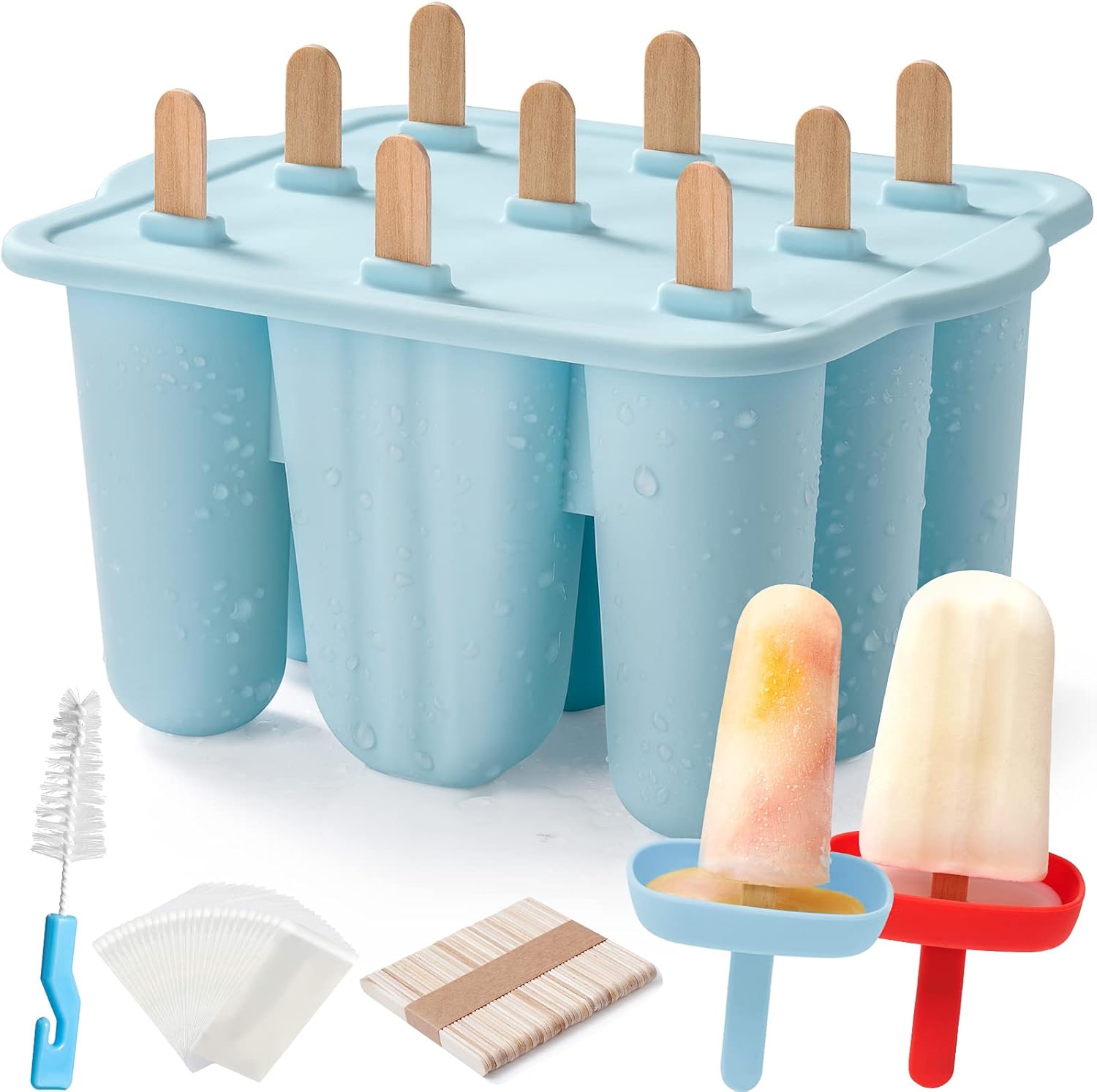 Silicone Popsicle Moulds with Popsicle Holders, 9-Cavity Ice Cream ...
