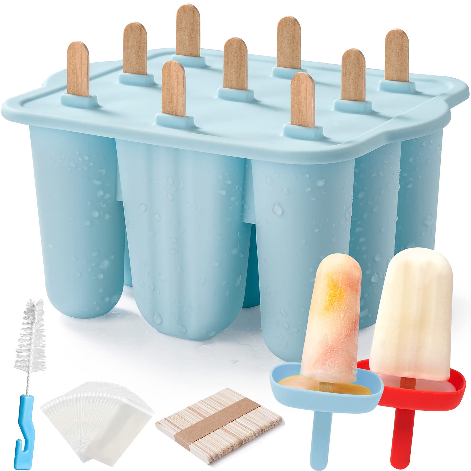 Silicone Popsicle Moulds with Popsicle Holders, 9-Cavity Ice Cream ...