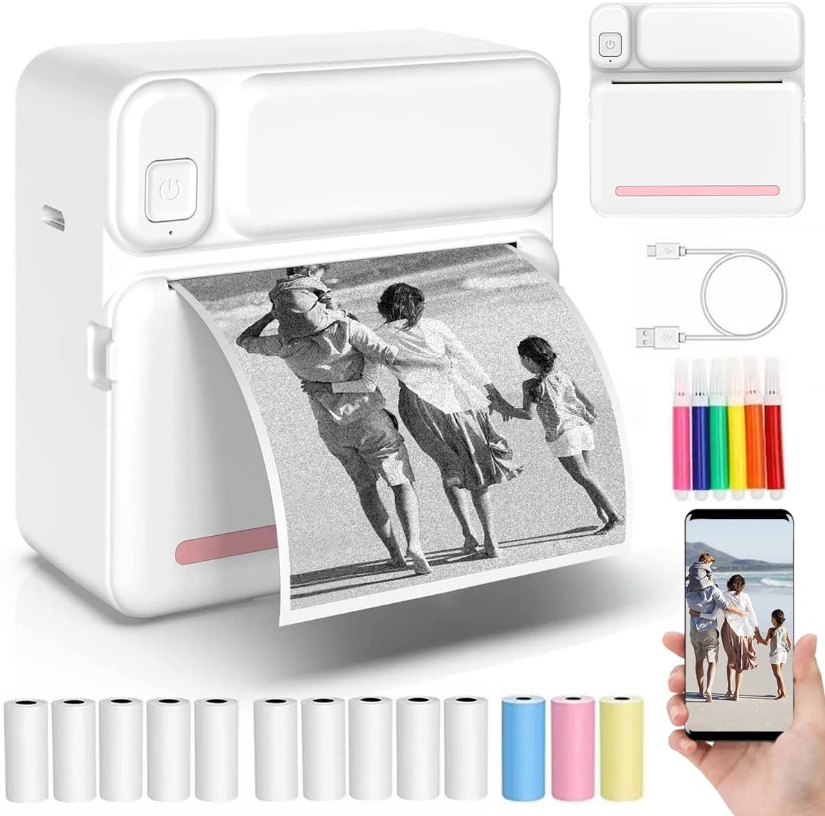 RAINBOWSTREET Mini Impresora térmica Bluetooth, Impresora portátil ...