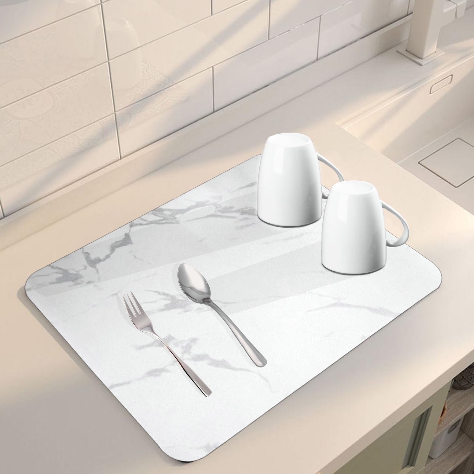 TENQUAN Dish Drying Mat 60x40cm Kitchen Drying Mat with Non-Slip Bottom ...