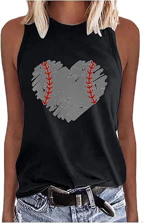 lcepcy Baseball Tank Top Women Heart Print Baseball Tanks Cute Workout ...