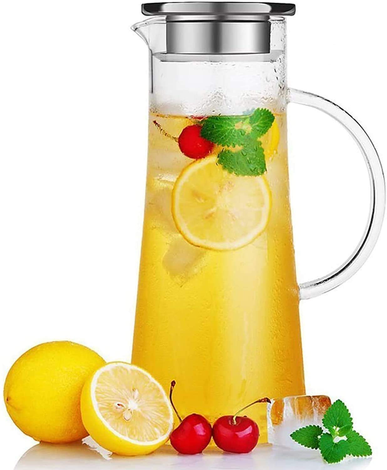 Buy KHOLAD 1.3 Liter Glass Pitcher with Stainless Steel lid iced Tea ...