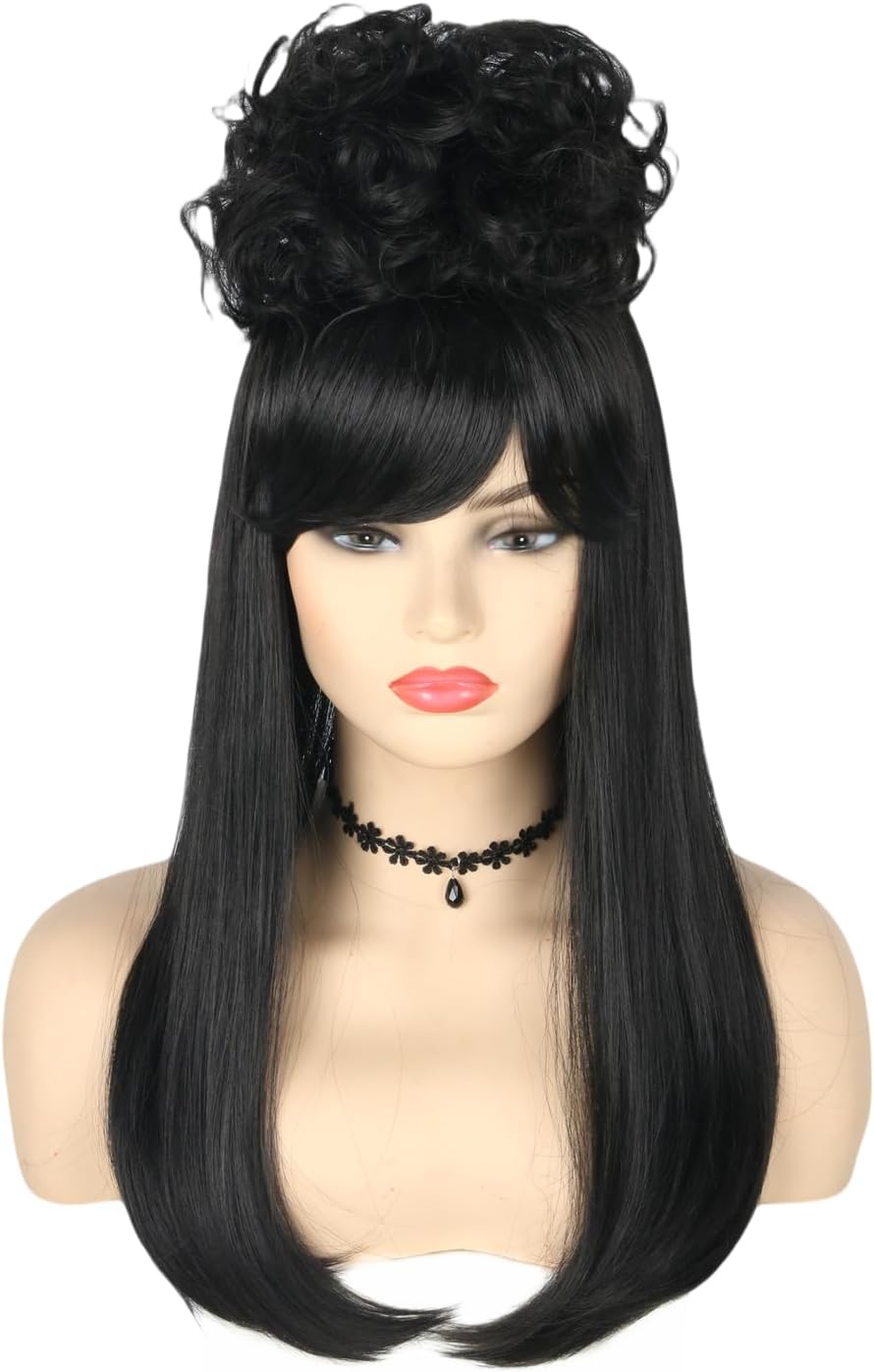 Amazon.com: Topcosplay Women or Girls Black Wig and Bun Pre Designed ...