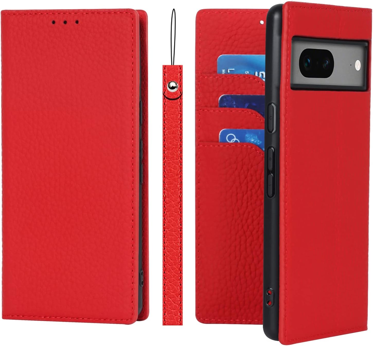 Cavor Google Pixel 7A Case with Cord, Genuine Leather Flip Wallet Case ...