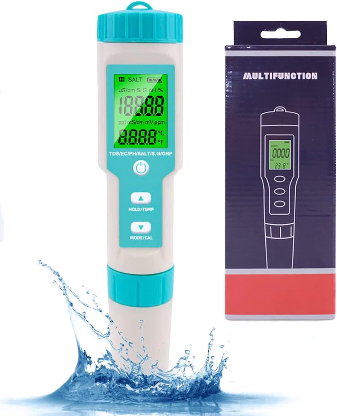 Echueuey 7 in 1 Digitally PH/Temp/EC/Salt/TDS/SG/ORPP Water Testing ...