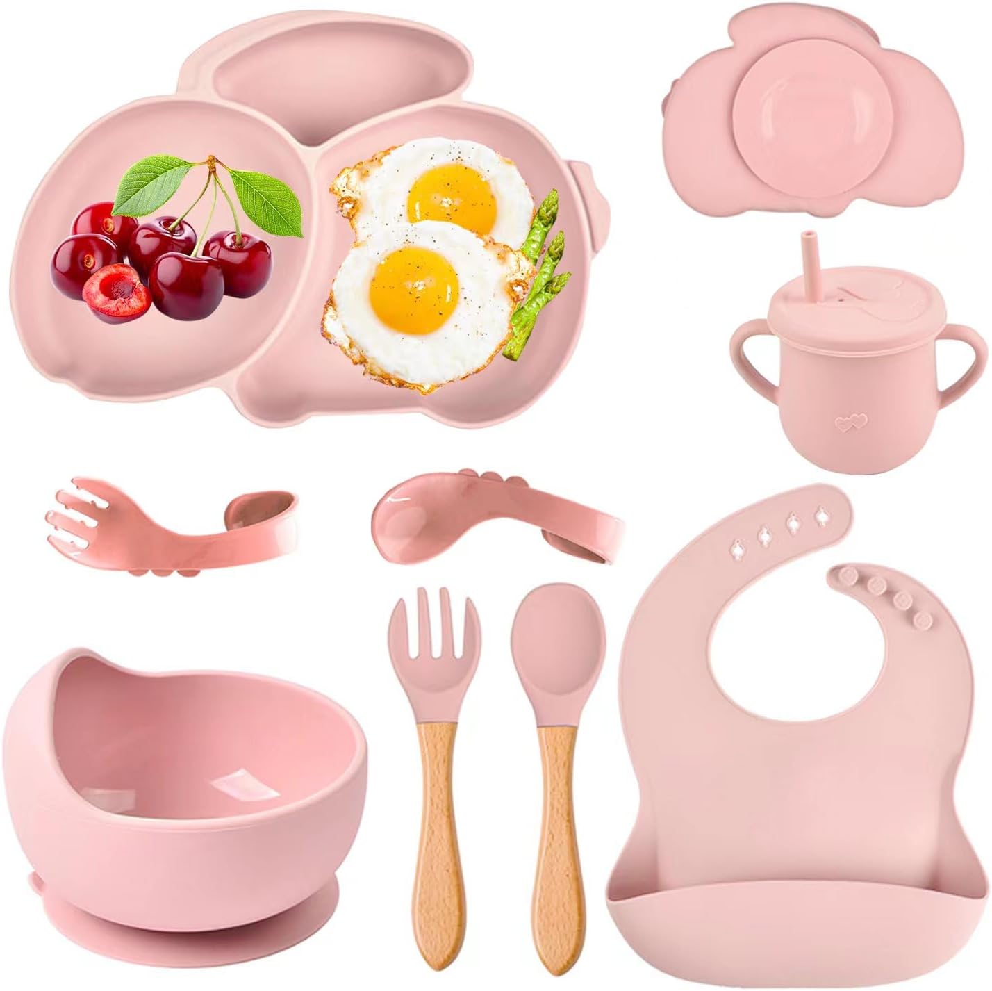 Vajilla Silicona，Juego Vajilla Silicona de 8 piezas sin BPA Incluye Plato Ventosa, Taza ...