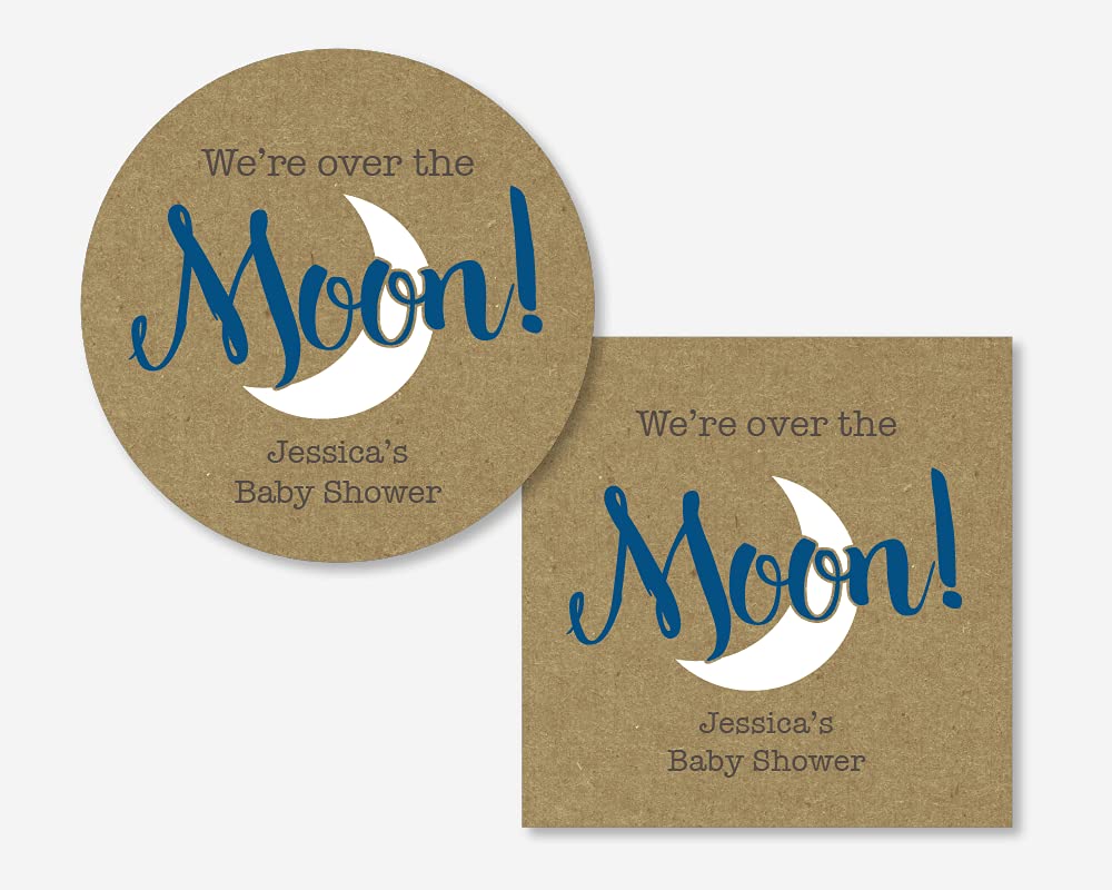 Amazon.com: We're Over The Moon Baby Shower Favor Stickers, Moon Baby ...