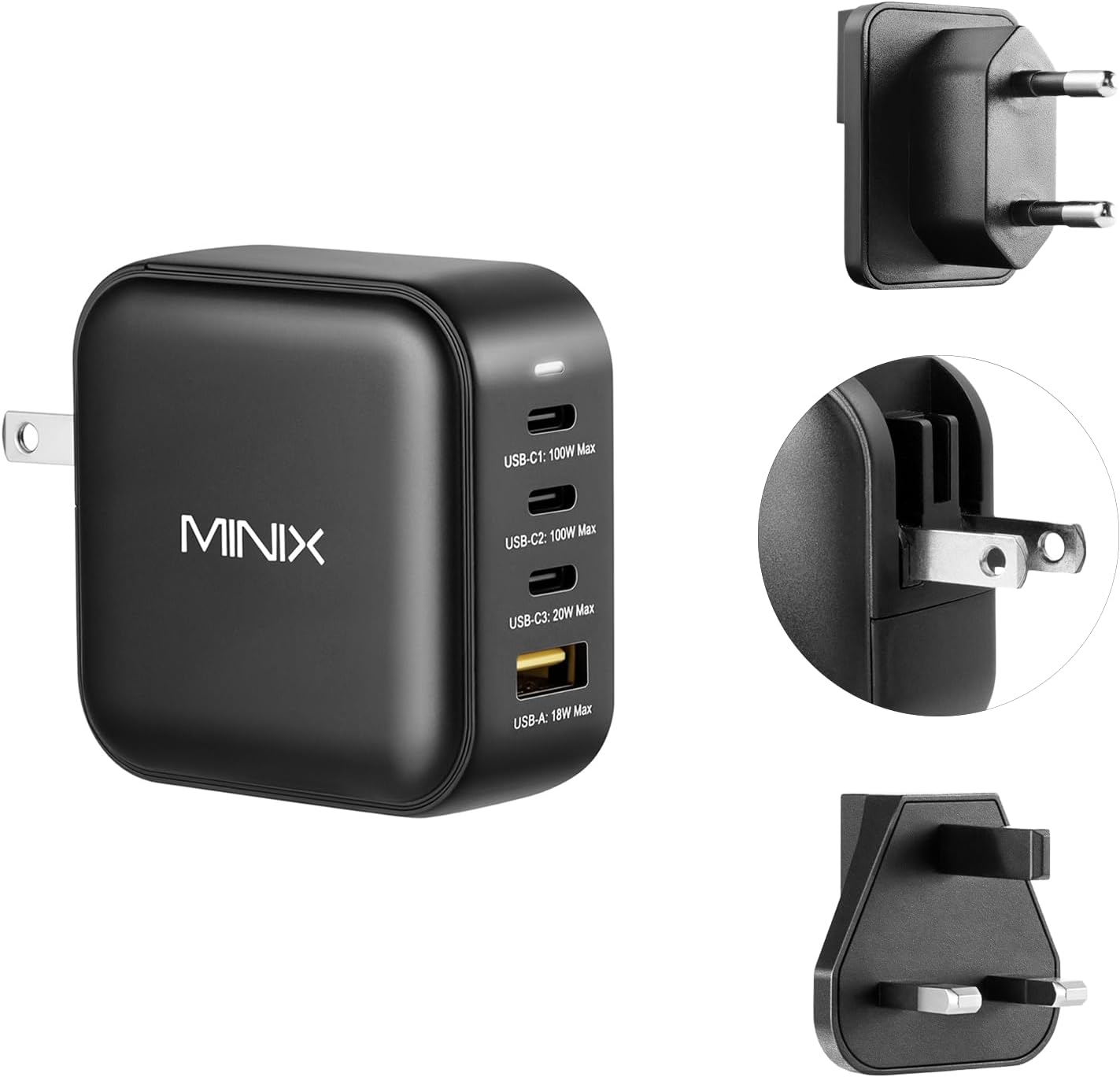 Amazon.com: MINIX 100W USB C Charger, NEO P3 Turbo 4-Ports GaN Wall ...