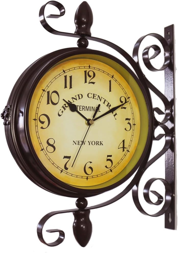 Amazon.com: KiaoTime Vintage Double Sided Wall Clock, Iron Metal ...