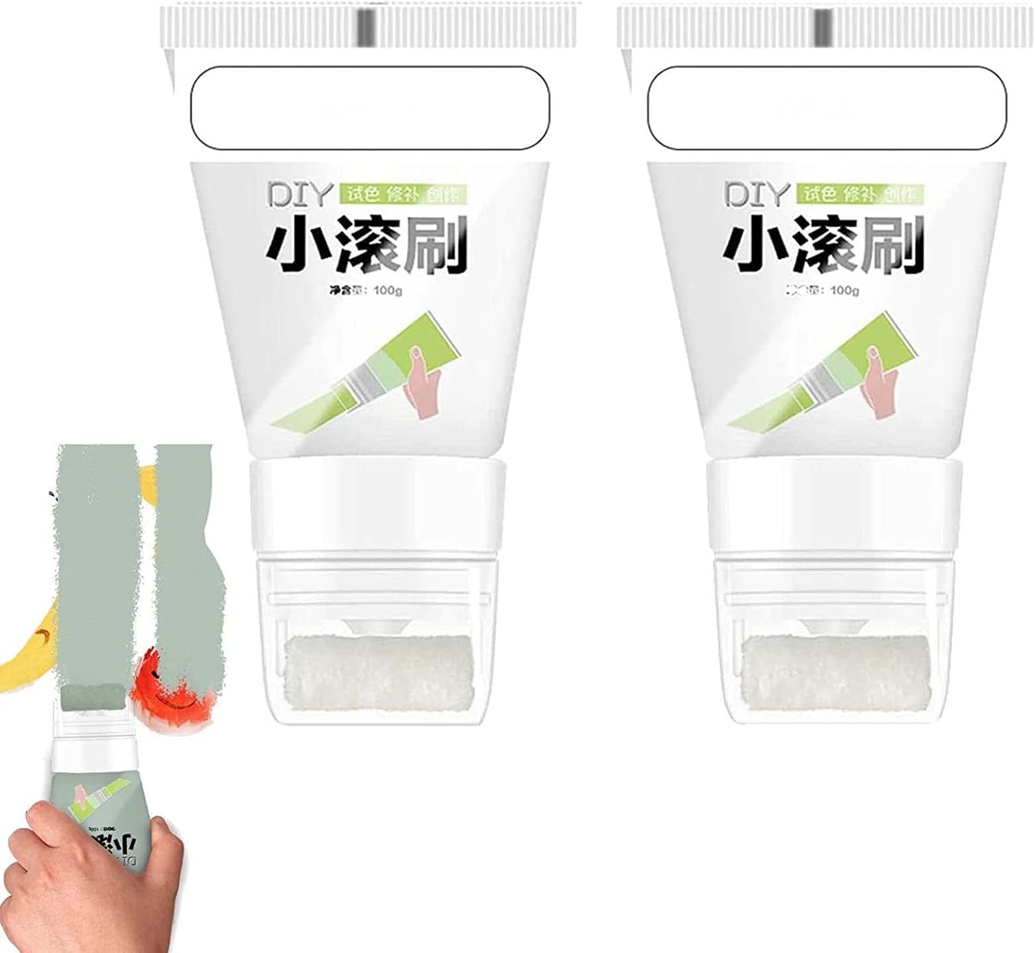 2Pcs White Wall Small Roller Brush Paint, Small Rolling Brush Wall ...