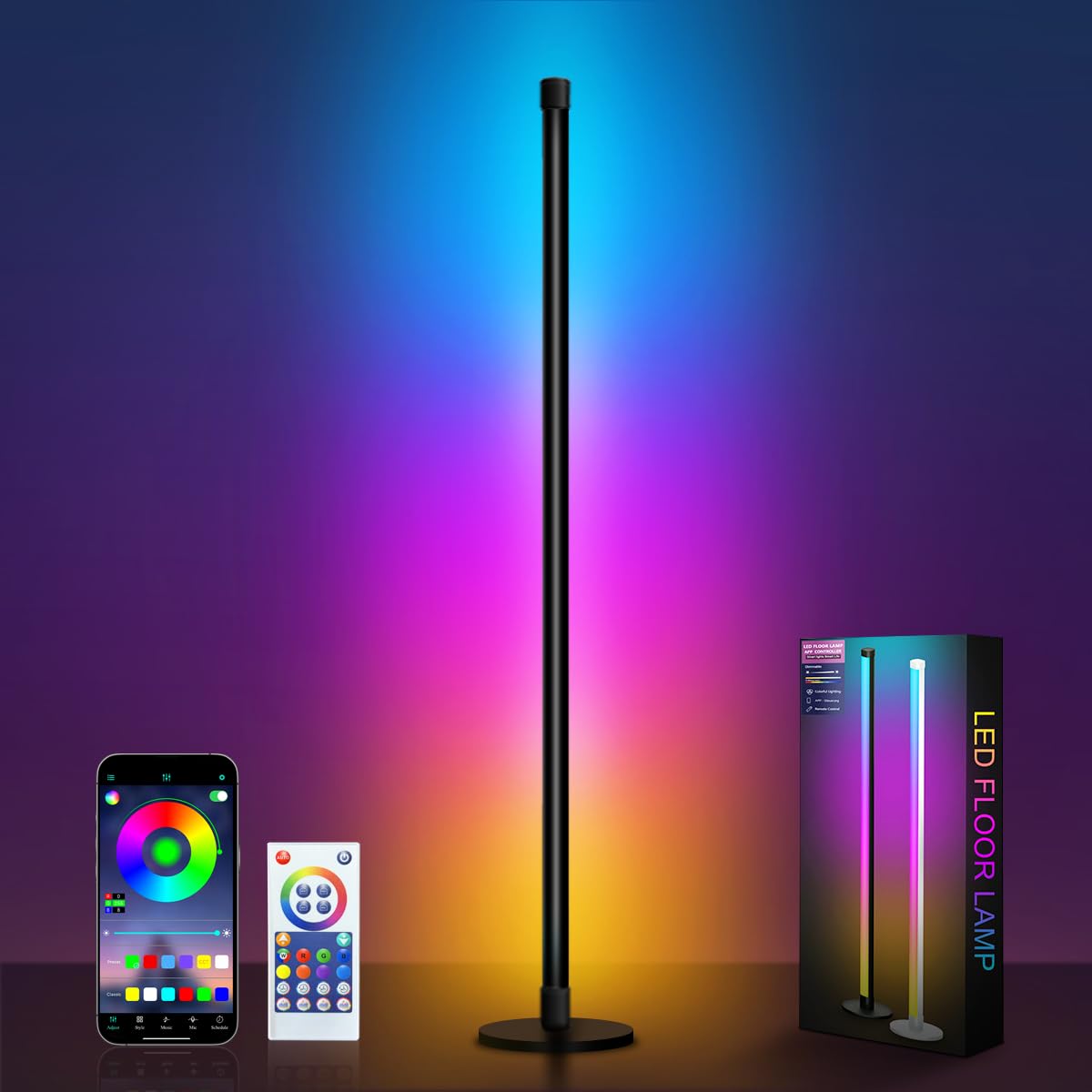 Lampara de Piso Led Inteligente RGB Lámpara de Pie para Sala Bluetooth ...