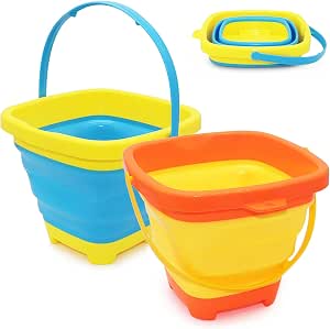 GLGHMH Foldable Beach Bucket, 2pcs Beach Play Sand Pail Buckets with ...