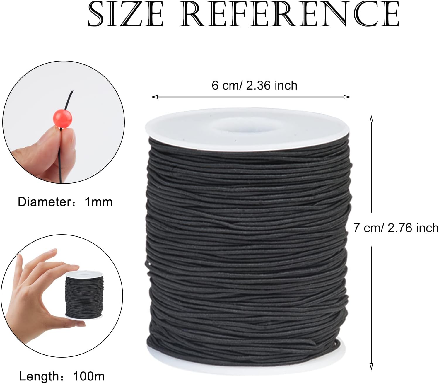 Elastic Cord, VABNEER 1mm x 100m Bracelet String Elastic String Beading ...