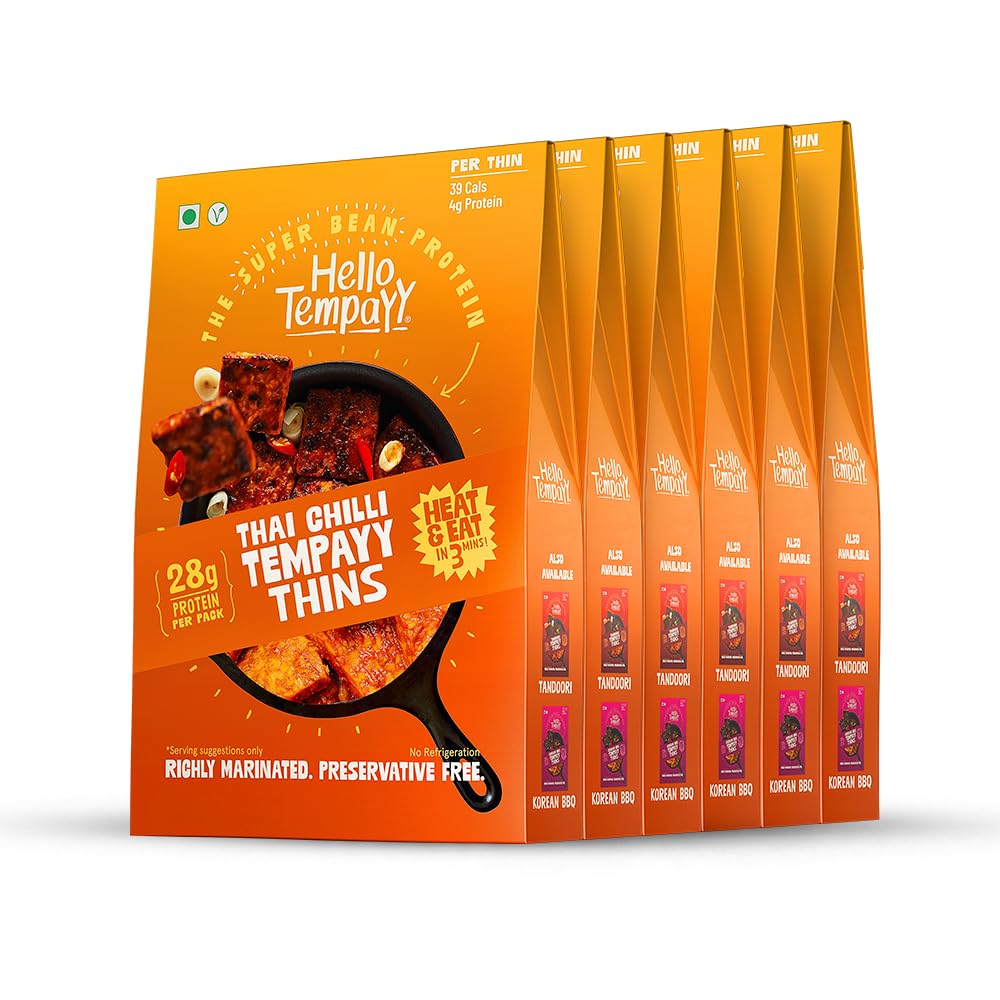 Hello Tempayy Thai Chilli Tempeh Thins | Value Pack of 6 | Protein Rich ...