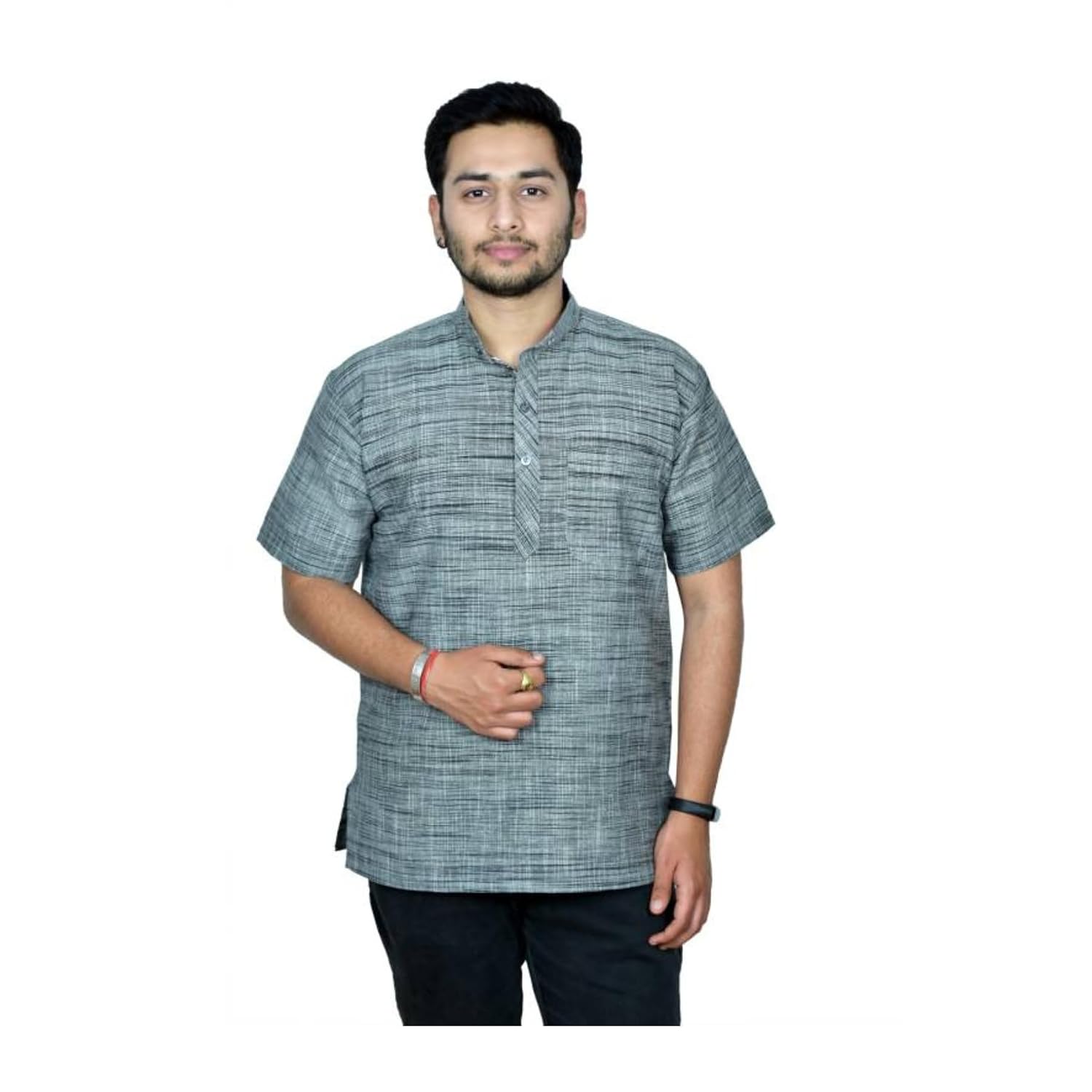 Buy Short Khadi Kurta for Men with Half Sleeves Black Grey at Amazon.in