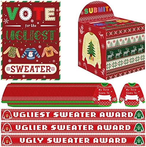 Amazon.com: 68pcs Christmas Ugly Sweater Party Voting Cards Sets ...