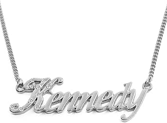 Amazon.com: Kennedy Name Necklace Personalized 18K White Gold Plated ...