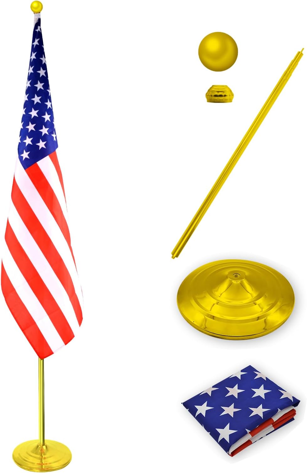 Amazon.com : 8ft Flag Pole (Ball Top) & Gold Base Bundle Kit : Patio ...