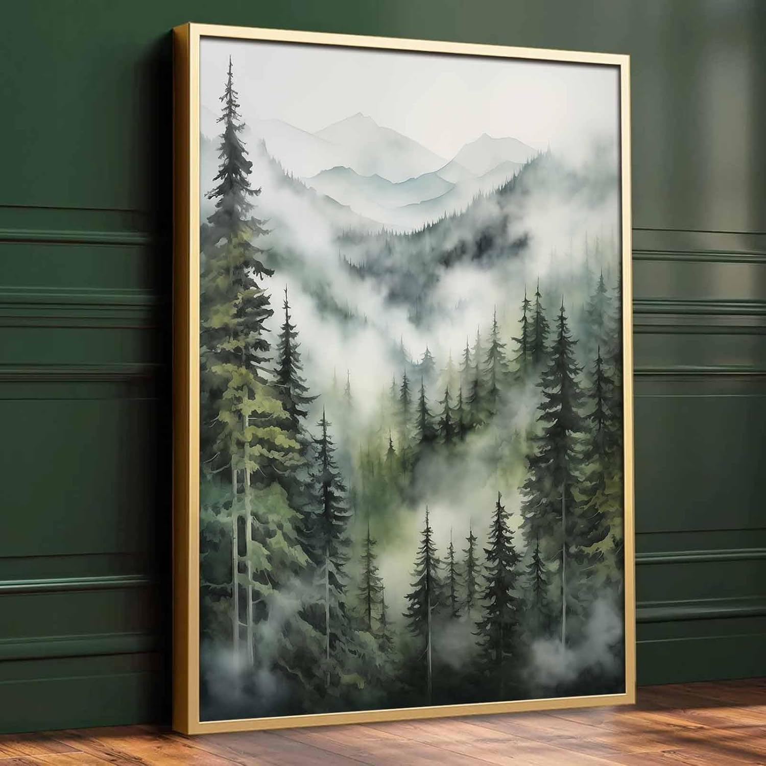 Amazon.com: Misty Forest Watercolor Poster - Mountain & Forest ...