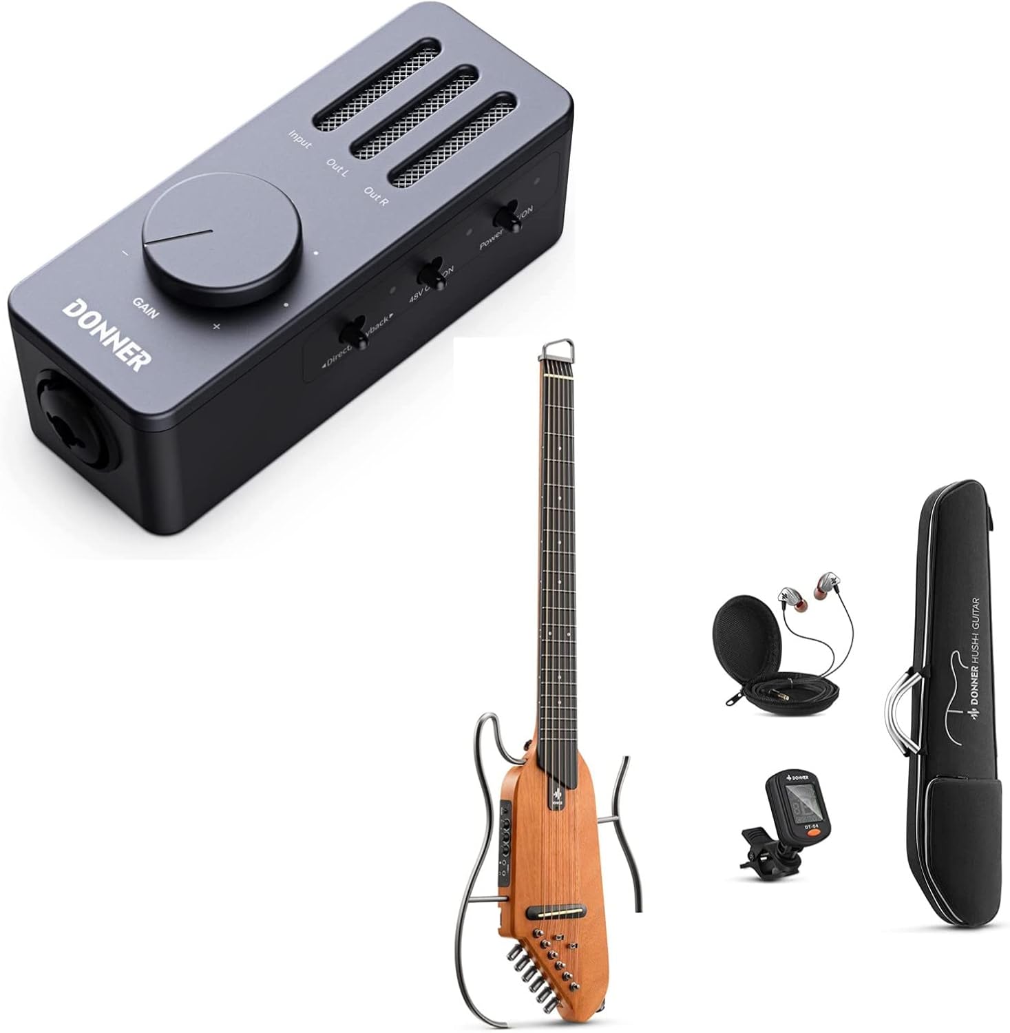 Amazon.com: Donner HUSH-I Guitar + Donner Guitar Audio Interface - For ...