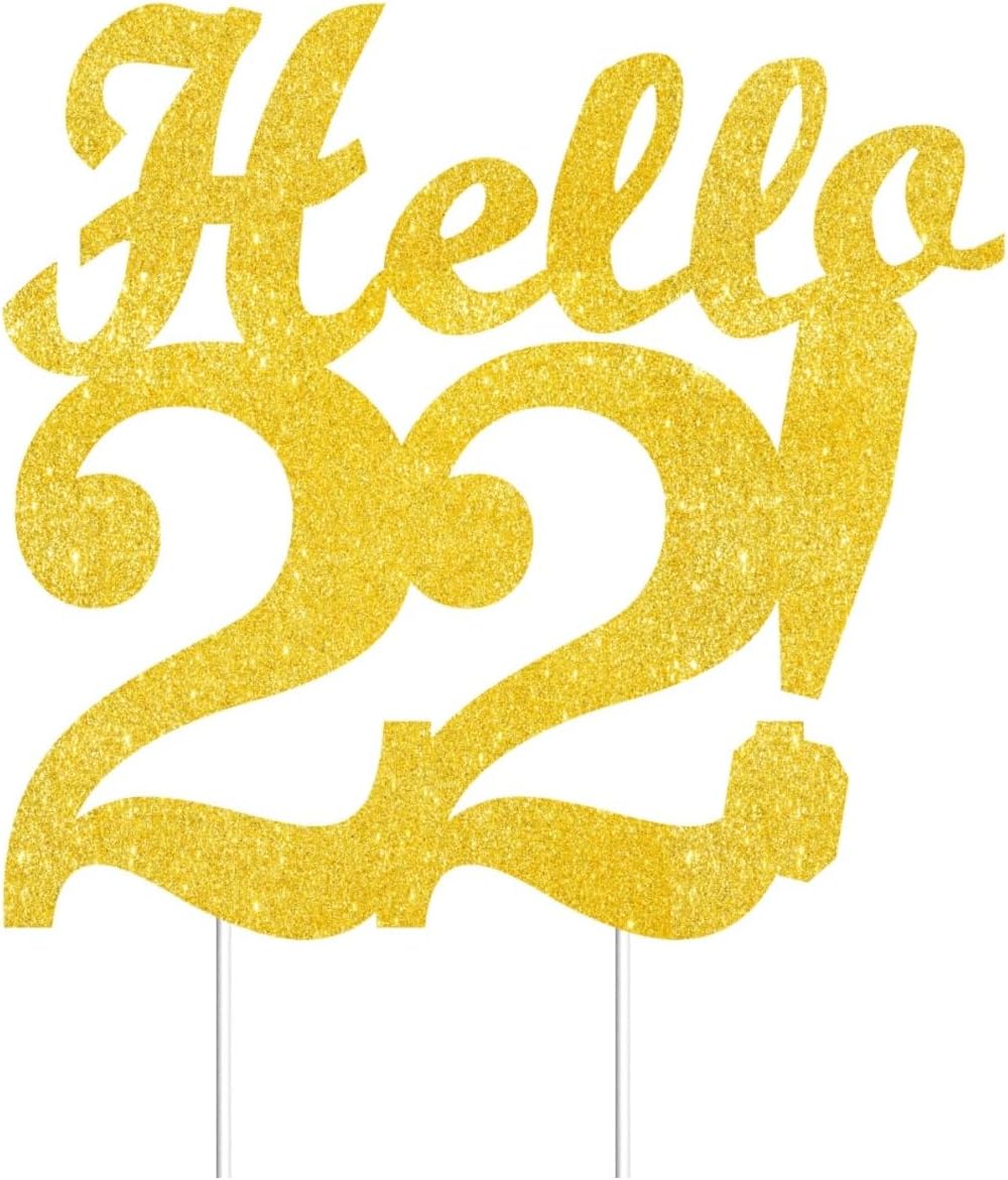 Amazon.com: Hello 22 Cake Toppers Gold Glitter, Happy 22nd Birthday ...