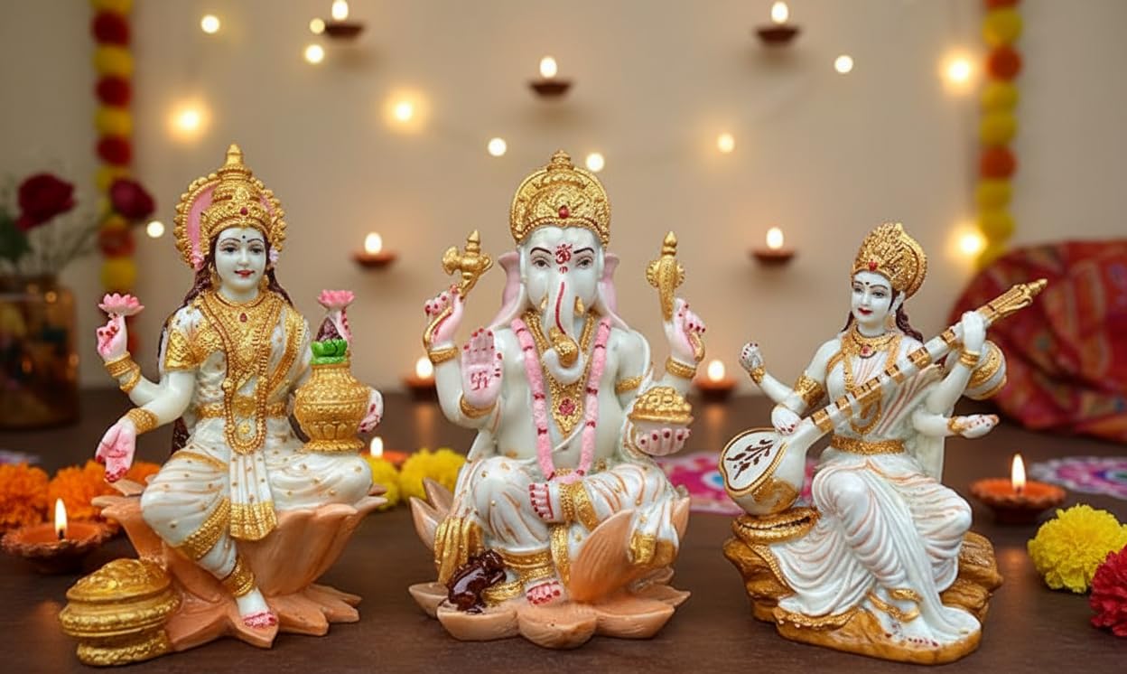 Buy Soni Craft 7 Inches Laxmi Ganesh Saraswati Idol for Diwali Puja ...