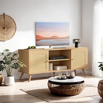 Amazon.com: DIYART Oak TV Stand for 60 Inch TV, Wooden Mid Century ...