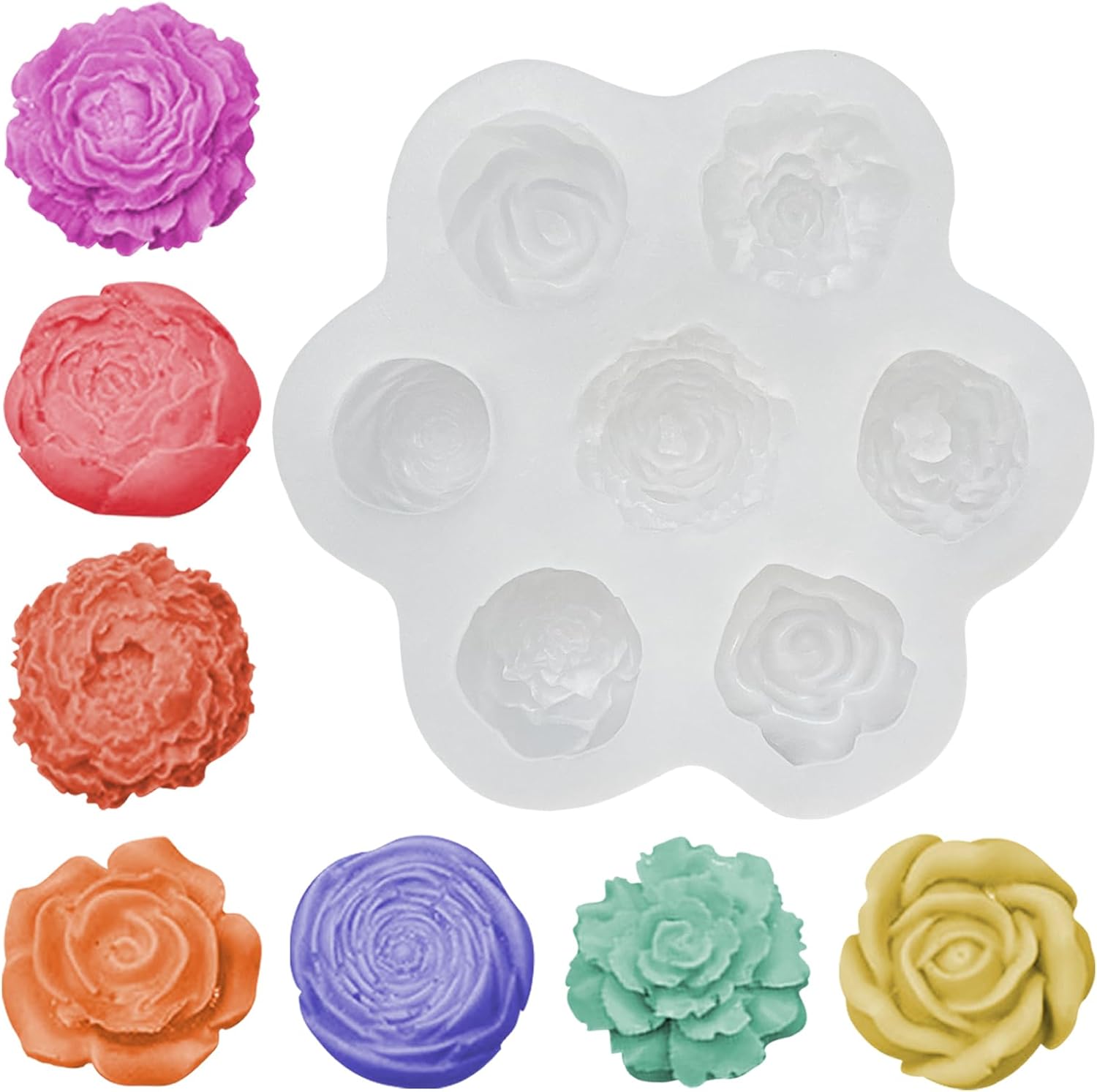 Amazon.com: Flower Silicone Mold 7 Cavity Rose Peony Fondant Mold ...