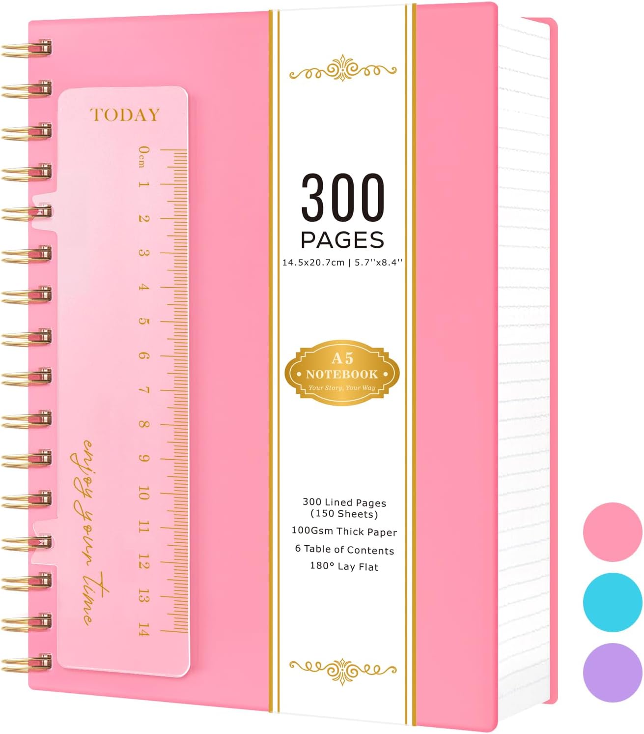 NIRMIRO Notebook Notepad A5, 300 Pages Wirebound Spiral Notebooks for ...