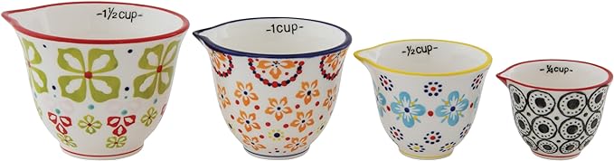 Amazon.com: Creative Co-Op Floral Hand Stamped Stoneware Measuring Cups ...