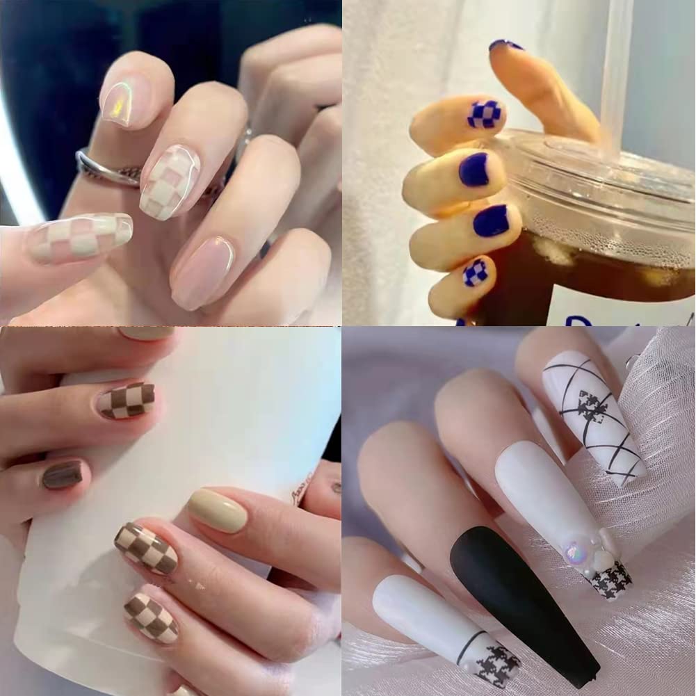 3 Sheets Black and White Checkerboard Nail Art Stickers Lattice Nail ...